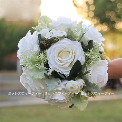 ウエディングブーケ 二次会 ホワイト 結婚式 アームブーケ 花嫁 披露宴 造花 ブライダルブーケ 海外挙式 ハーフムーン ウェディングブーケ