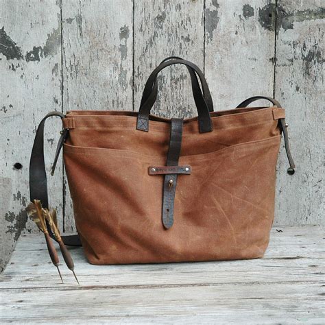 Waxed Canvas Bag With Leather Straps Genderless Shoulder Bag