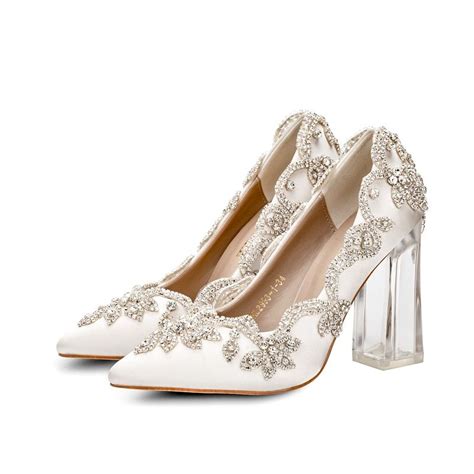 Wedding Shoes Bride Clear Heels Crystal Pumps Christmas Day Evening