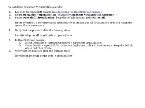 installing the openshift virtualization operator reference