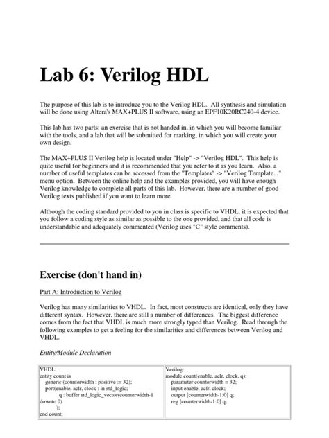 lab 6 vhdl hardware description language