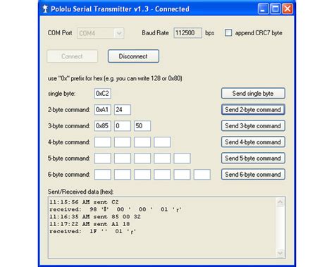 pololu 6 2 binary commands