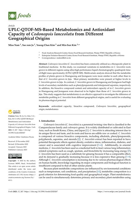 pdf uplc qtof ms based metabolomics and antioxidant capacity of