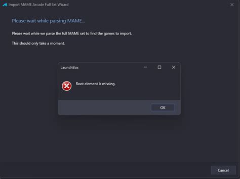 root element missing error when importing mame roms troubleshooting