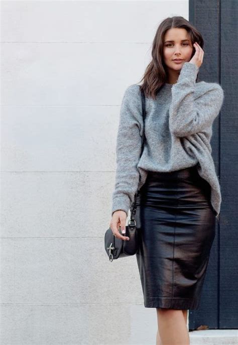 Leather Skirt Outfit Winter Leather Outfit Leather Skirt Outfits