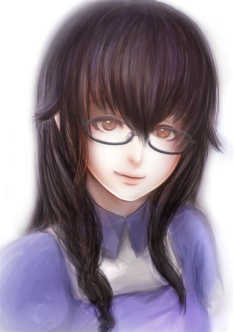 Safebooru 1girl Bangs Black Framed Eyewear Breasts Brown Eyes Brown