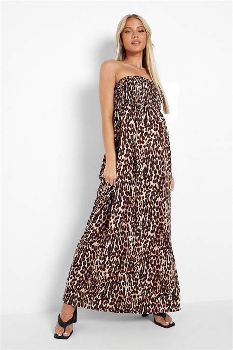 Maternity Leopard Shirred Maxi Dress Boohoo