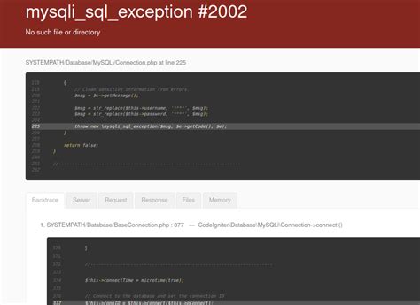 mysqli sql exception 2002 · issue 4640 · codeigniter4 codeigniter4