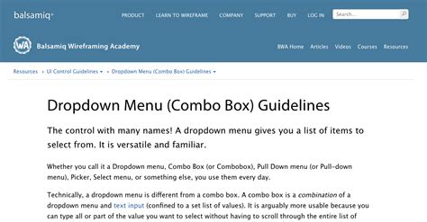 dropdown menu combo box guidelines wireframing academy balsamiq