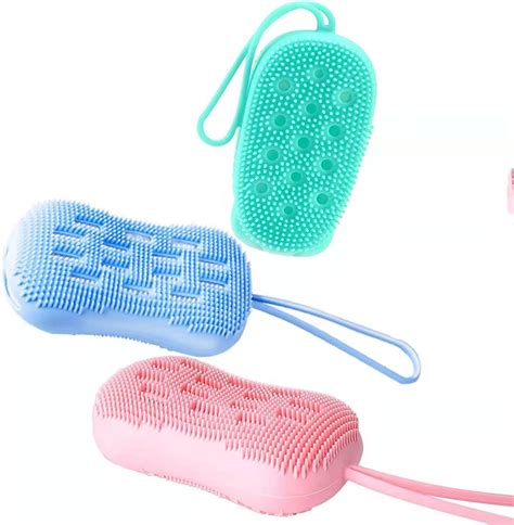 Silicone Bath Scrubber Double Sided Shower Body Brush With Soft Brush