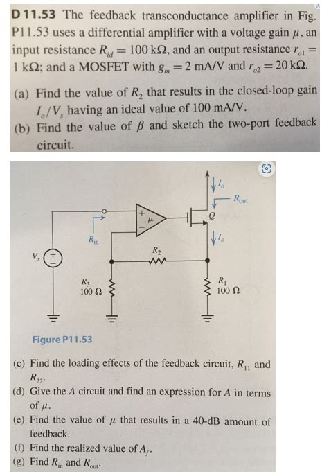 Solved D 11 53 The Feedback Transconductance Amplifier In