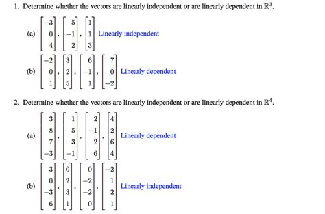 solved 1 determine whether the vectors are linearly