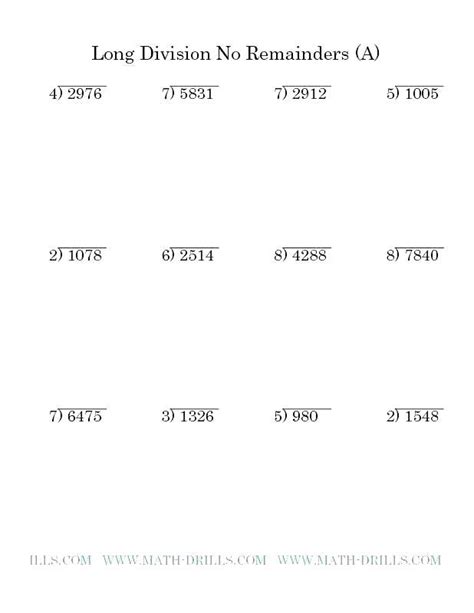 Long Division With Remainders Worksheets