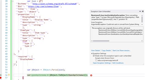 can t confers jsonscema with enums error converting value type 1 to