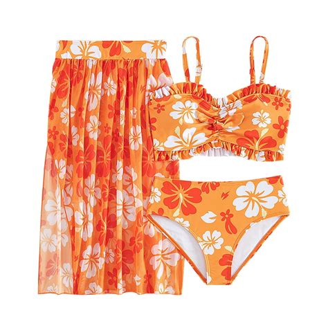 Gyratedream Girls 3 Piece Swimsuits Bathing Suit Cute Ruffle Floral