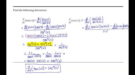 Deriving The Tangent And Cotangent Derivatives Youtube