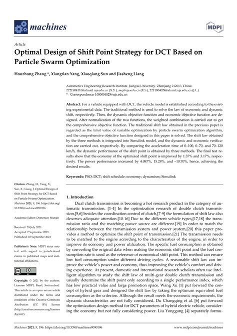pdf optimal design of shift point strategy for dct based on particle