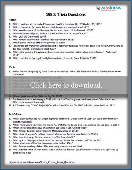 Senior Trivia Questions And Answers Printable