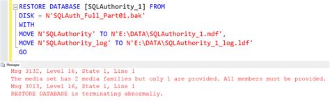 sql server fix msg 3132 level 16 the media set has 2 media