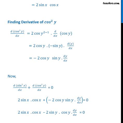 Ex 5 3 8 Find Dy Dx In Sin2 X Cos2 Y 1 Class 12