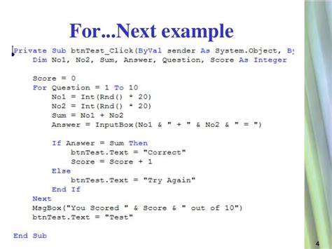 for loop in vb net with example