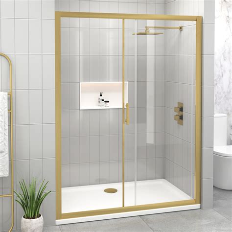 Venice 1000mm Brushed Brass Sliding Shower Door 6mm Glass Royal