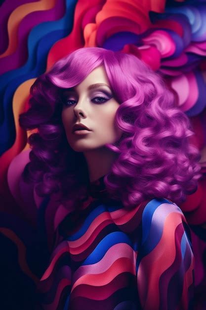 Premium Photo A Woman With A Purple Wig And Purple Hair Stands In