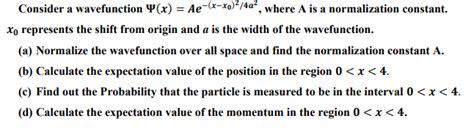 Solved Consider A Wavefunction Ψ X Ae− X−x0 2 4a2 Where A