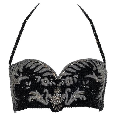 Gianni Versace Black Leather Embellished Bodysuit S S 1998 For Sale At