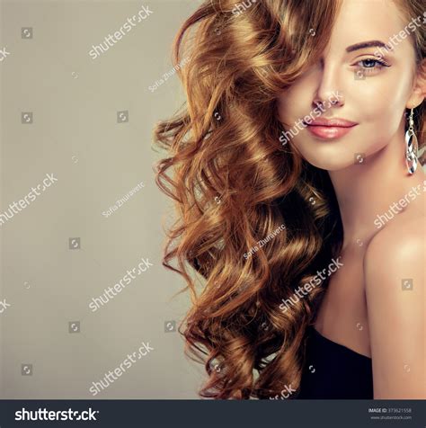 Beautiful Girl With Long Wavy Hair Brunette Model With Curly