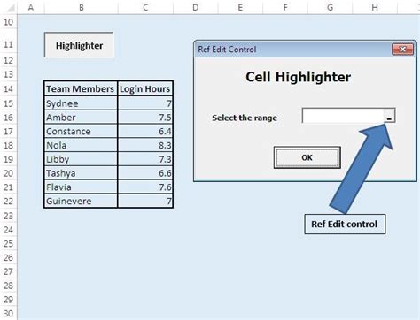 return the cells referenced by user using refedit control of userform