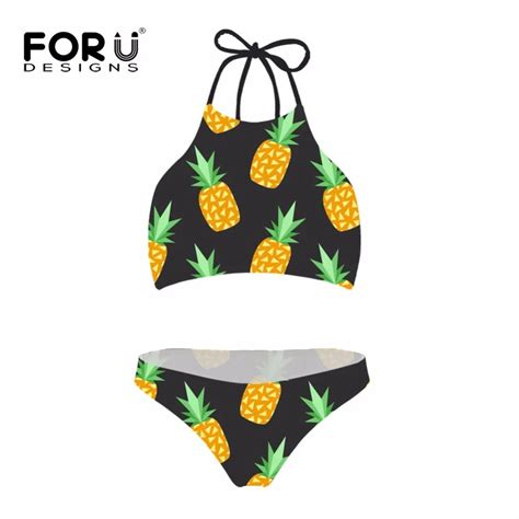 Forudesigns Four Seasons Fruit Pineapple Halter Bikini Set Women Summer