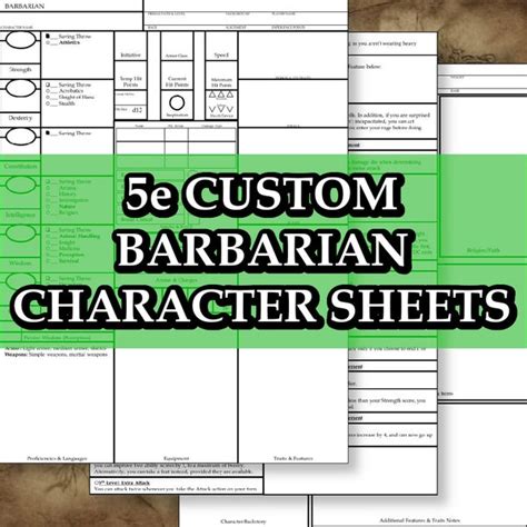Dandd Barbarian Character Sheet Etsy