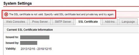 the ssl certificate is not valid specify a valid ssl certificate text