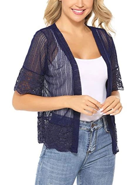 Nokpsedcb Women Lace Sheer Cardigan Lady Solid Short Sleeve Summer