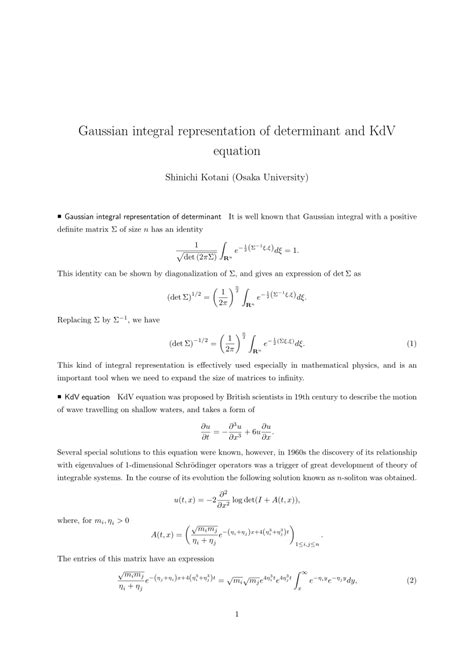 pdf gaussian integral representation of determinant and kdv equation