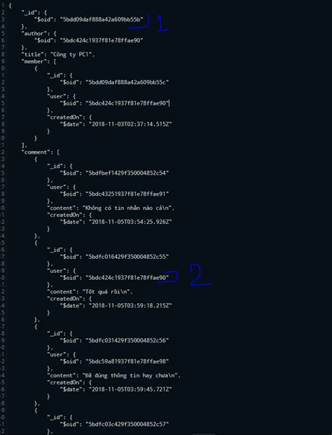 node js how to find comments by user id in group id in