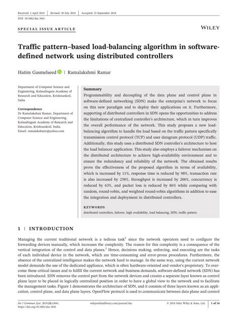 traffic pattern based load‐balancing algorithm in software‐defined