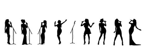 Woman Singer Silhouette Singing On Mic Royalty Free Vector