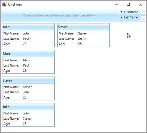 grouping mode in wpf card view control syncfusion