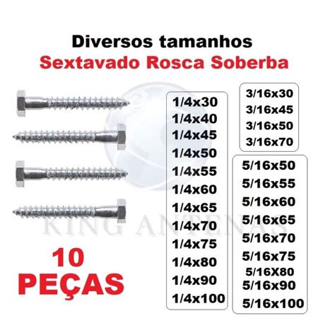 Parafuso Sextavado Rosca Soberba 1 4 3 16 5 16 10 PeÇas Shopee