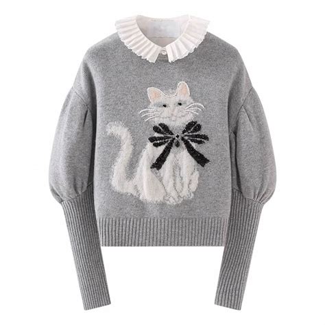Cat With Bow Coquette Aesthetic Sweater For Women
