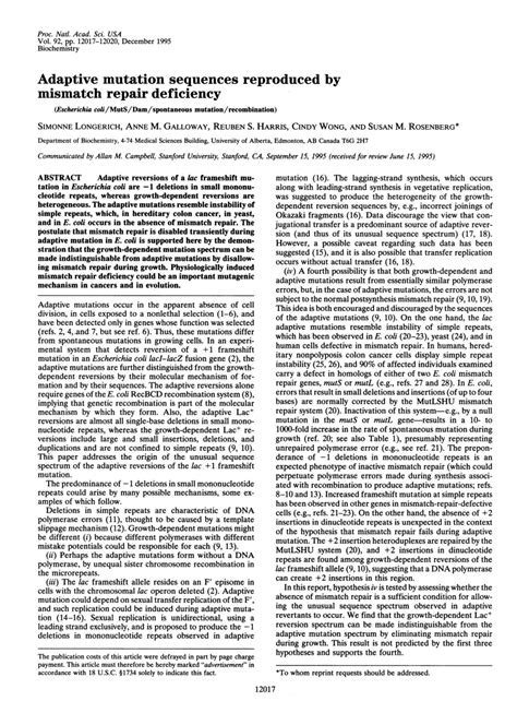 pdf adaptive mutation sequences reproduced by mismatch repair deficiency