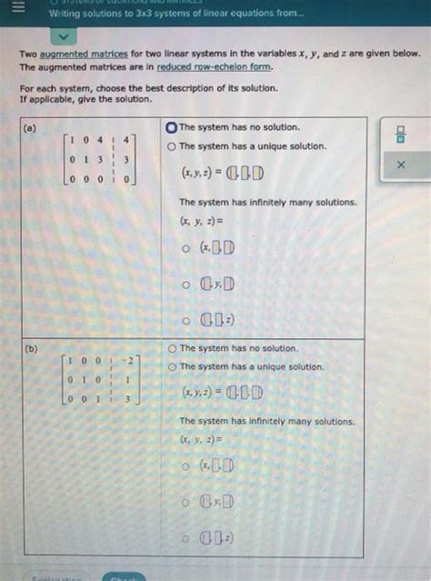 Solved Writing Solutions To 3x3 Systems Of Linear Equations