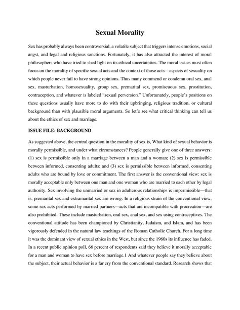 Sexual Morality Issues Sexual Morality Sex Has Probably Always Been