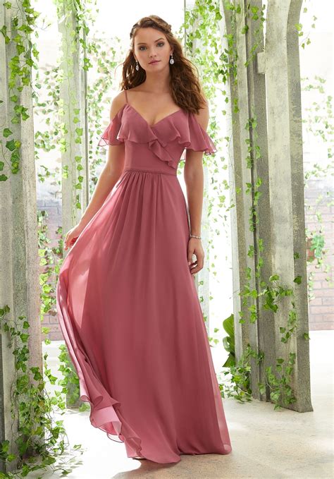 Morilee Bridesmaids 21601 Chiffon Ruffled Cold Shoulder Bridesmaids Dr