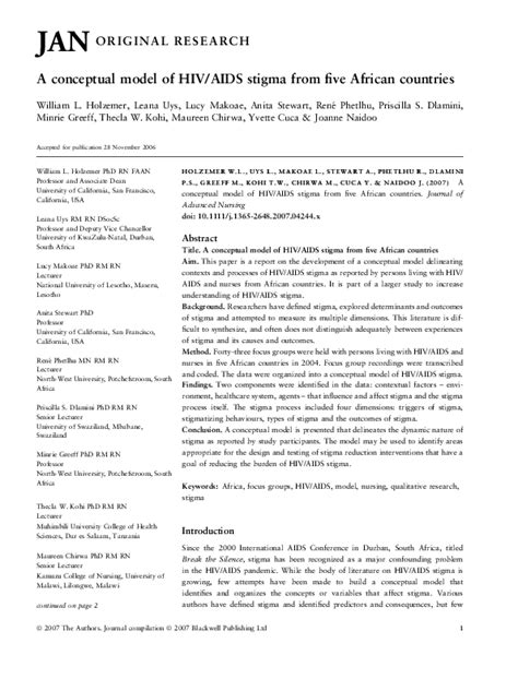Pdf A Conceptual Model Of Hiv Aids Stigma From Five African Countries