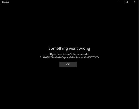 notebook webcam displaying error message 0xa00f4271