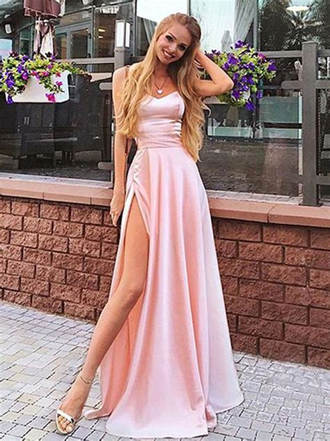 Pink Satin Long Prom Dresses Pink Satin Long Formal Graduation Dresse