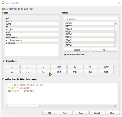 inline comments in query builder make expression returns wrong result